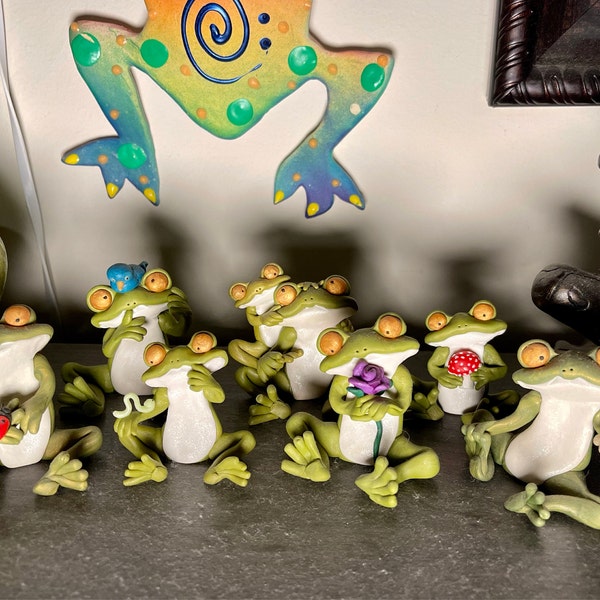 Clay Frogs on a Piece of Coral Sitting Sculpture Figurine - Etsy