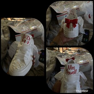 I DO Embroidered Bride Wedding Shoes,pearls, Ribbon Laces, Bling ...