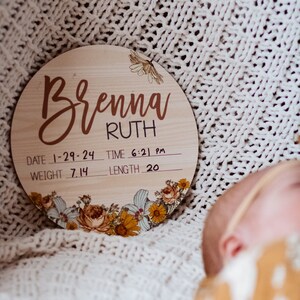 Floral Birth Stat Sign, Birth Announcement Plaque, Baby Name ...