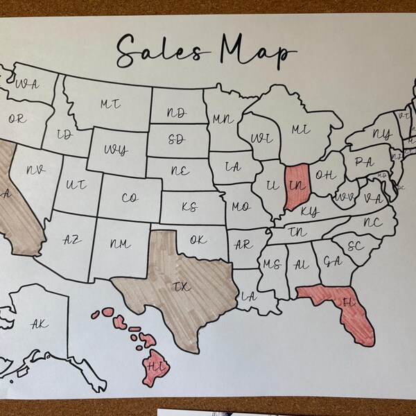 Printable US Sales Map Digital Download Map Small Business Sales Map ...