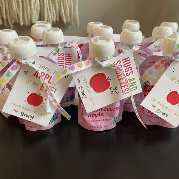 Printable Applesauce Pouch Valentine Tag, Hugs and Squeezes, Apple of ...