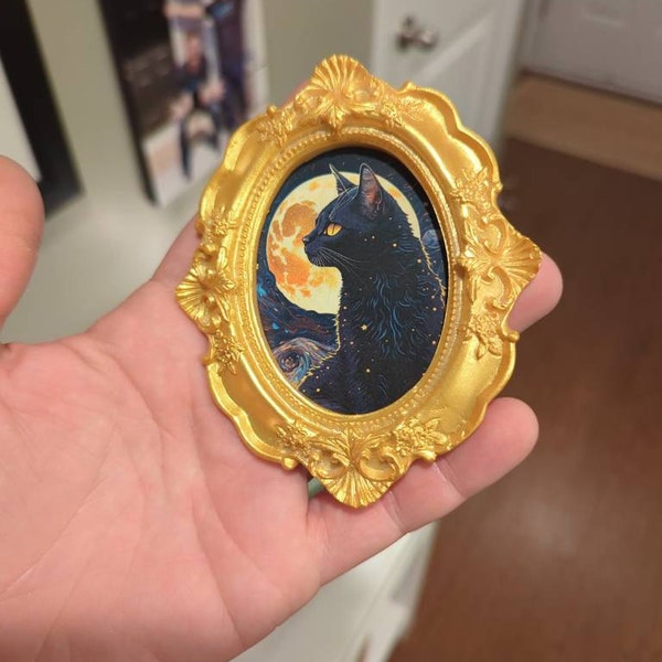 Retro Whimsigoth Celestial Cat Home Decor Wall Hanging Art Framed ...