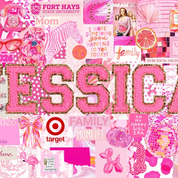 Custom Pink Preppy Monogram Desktop Wallpaper Collage - Etsy