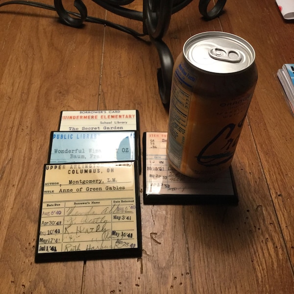 Book Lovers Coaster Set Library Due Date Card Wood Coasters Gifts for ...