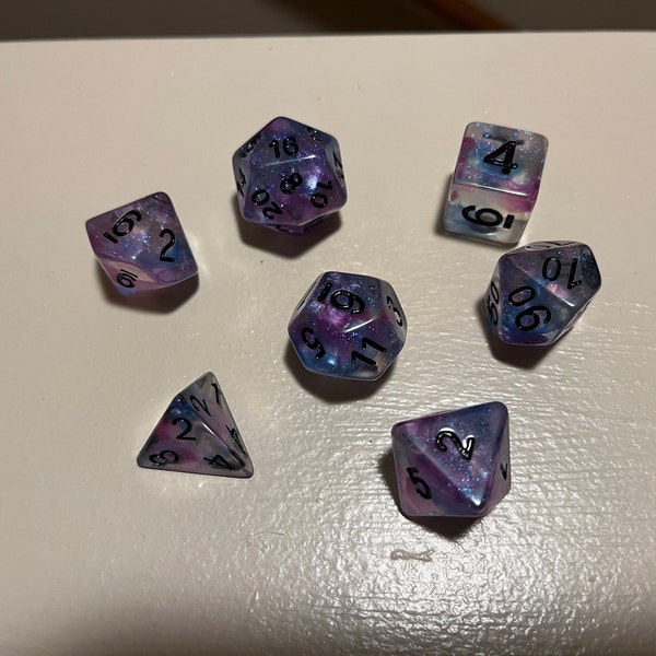 Dnd Dice Set / Purple Stars Shimmer shooting Stars / RPG Polyhedral ...