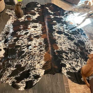 Genuine Leather Binding Cowhide Rug, Hereford Actual Size 7.0X7.4 FT ...