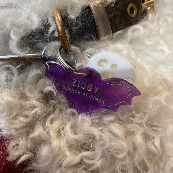 Bat Personalized Pet Tag, Goth Style, Creepy Pup, Halloween Cat and Dog ...