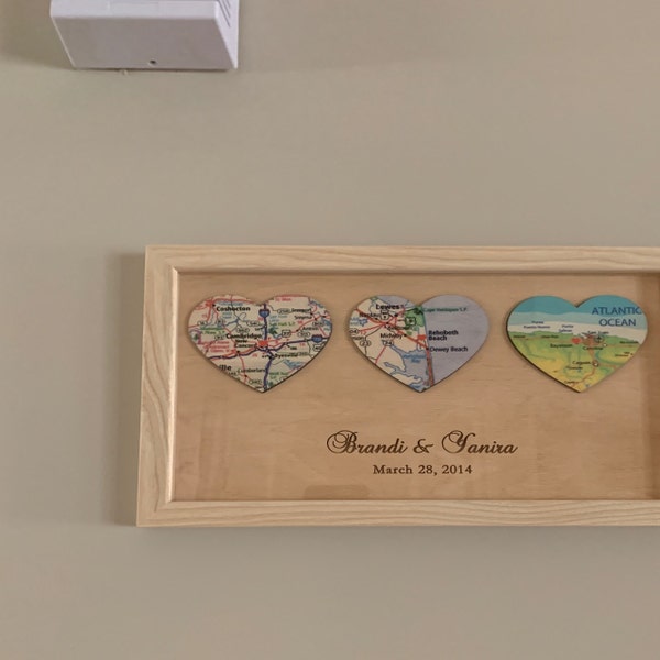 3 Personalized Map Heart Art Newlywed Gift Heart Map Print Romantic ...