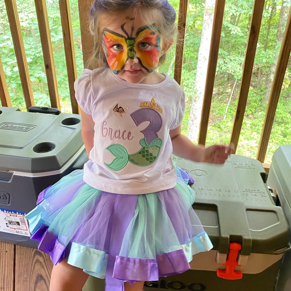 Ariel Theme Mermaid Number Birthday Shirt, Mermaid Number Tutu Outfit ...