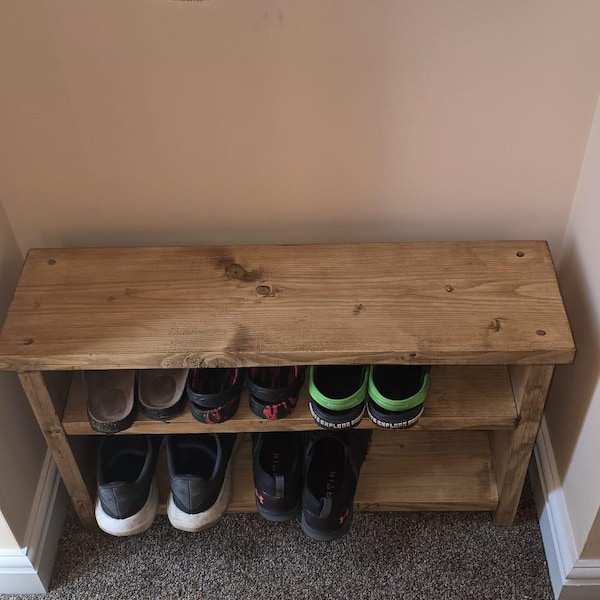 Hand Crafted Rustic Reclaimed Wooden Shoe Bench/hallway Bench/ Storage ...