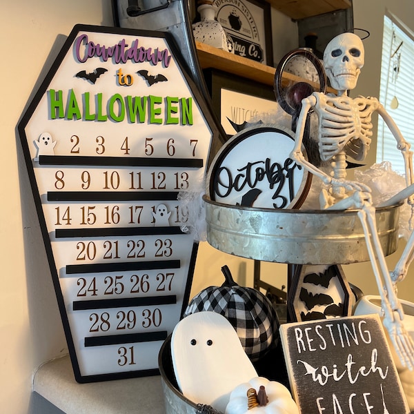 Countdown to Halloween Calendar With Moveable Ghost, Halloween Ghost ...