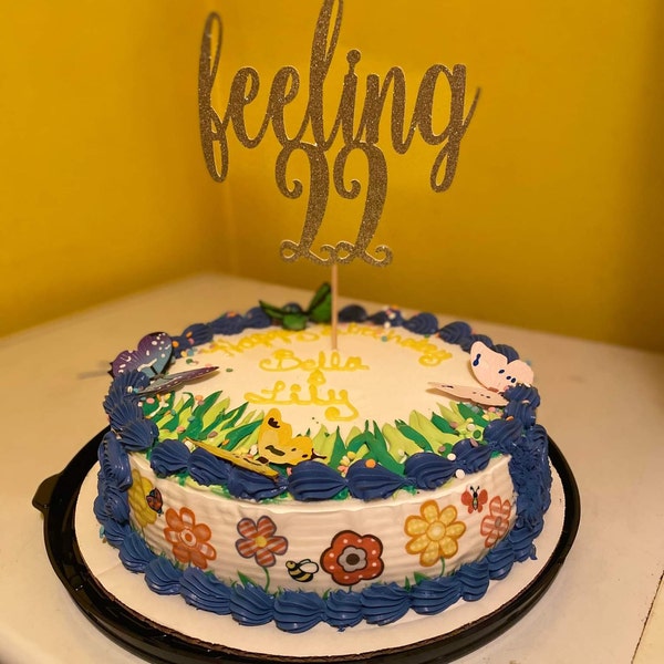 Feeling 22 Cake Topper, Glitter Birthday Cake Topper, 22nd Birthday ...