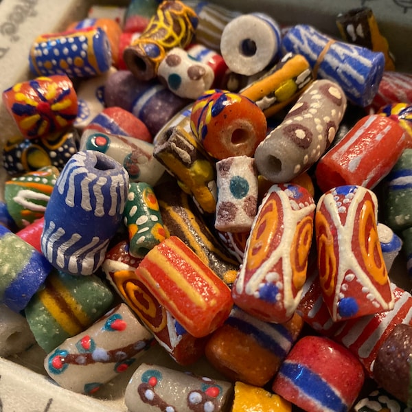52 Krobo Tribal Beads - African Powder Glass Beads Ghana (KRB-MIX-MIX ...