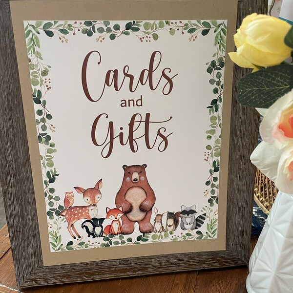 Cards and Gifts Sign Woodland Animals Greenery Woodland Baby Shower ...