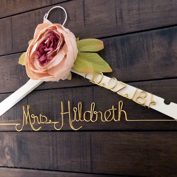 Wedding Dress Hanger With Flower - Personalized Hanger - Custom Hanger ...
