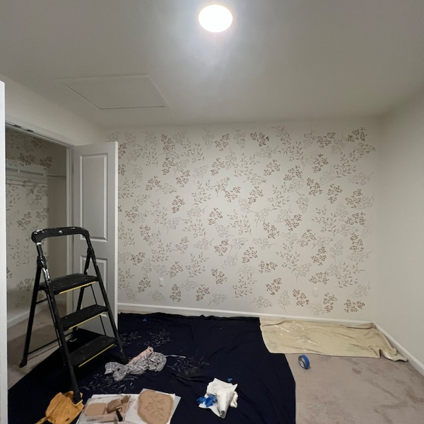 Watercolor Leaves Wall Pattern Kit- FLORAL WALL STENCILS Instead of ...