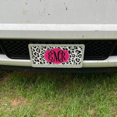 Leopard Personalized License Plate, Neon Pink, White Leopard Name Car ...