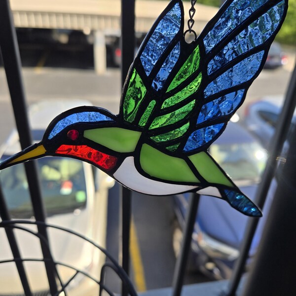 Hummingbird Stained Glass Window Hanging，100% Handmade Window Decor ...