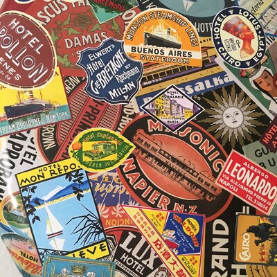 Travel Stickers Featuring 18 Hotel Luggage Labels, 2.5 Wide Stickers ...