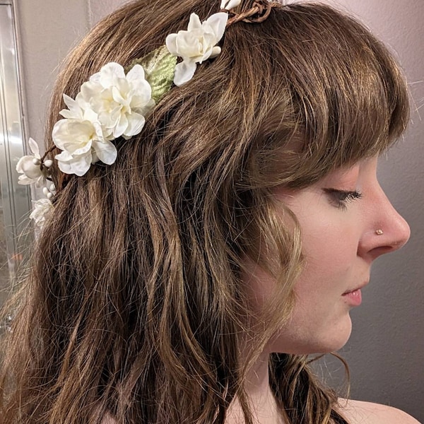 Rustic Flower Crown, Ivory Bridal Crown, Boho Chic Crown, Floral Crown ...