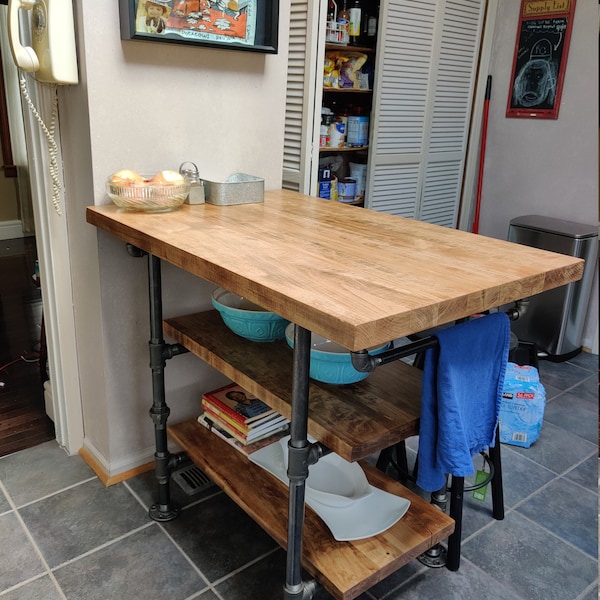 Industrial Pipe and Wood Kitchen Island || Steel and Wood Island ...