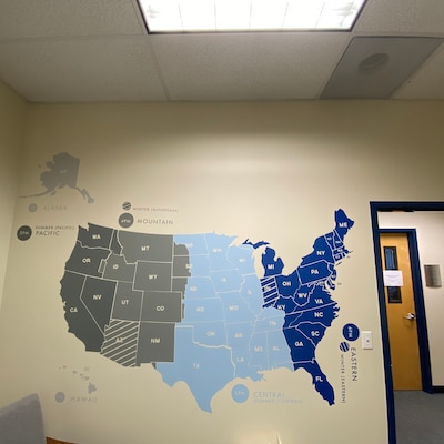 X-large United States Time Zone Map MULT-COLOR Wall Decal Custom Vinyl ...