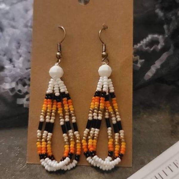 Blue Native American Handmade Firepolish Dentalium Shell Cone Earrings ...