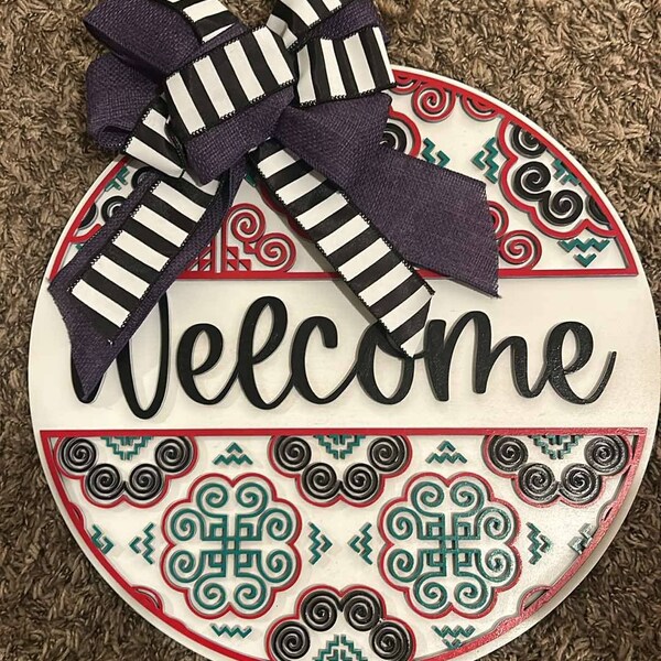 Wooden Hmong Print Welcome Sign | Hmong Print Door Sign | Hmong Print ...