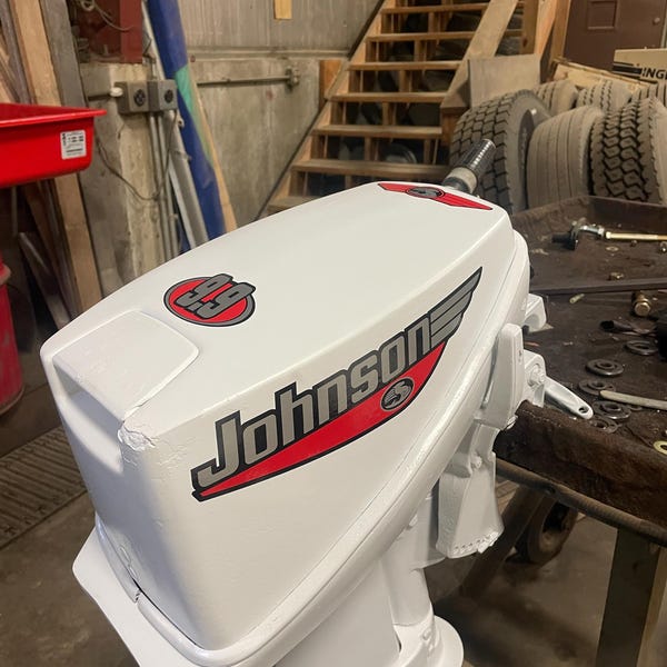Evinrude Vintage Outboard Motor 9.9 HP Decal Kit Blue and Red + Free ...