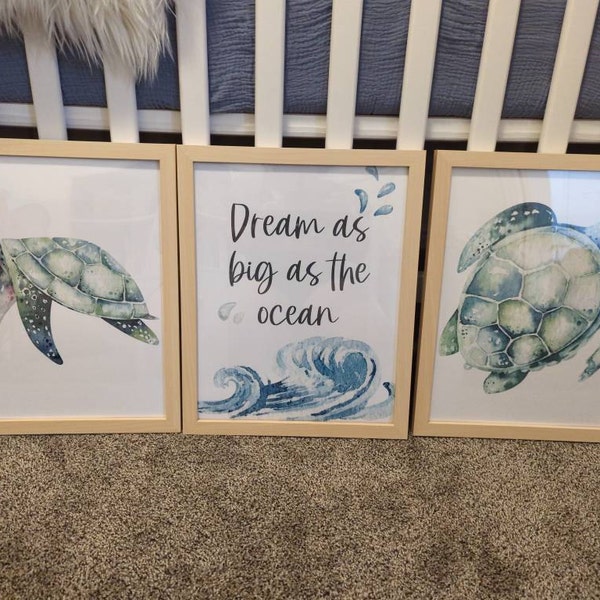 Sea Turtle Nursery Prints, Ocean Nursery Prints, Set of 3 Prints Sea ...