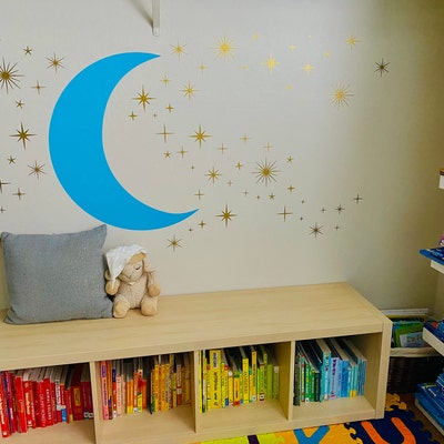 Moon and Starbursts Wall Decal Set, Includes One Moon and 66 Star ...