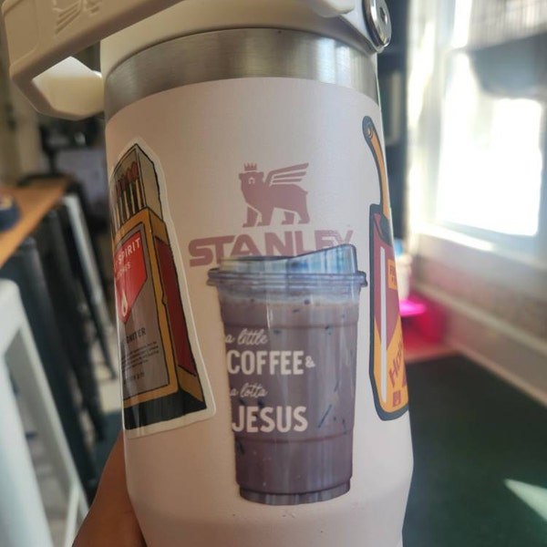 Iced Coffee and Jesus Sticker, Trendy Christian Stickers, Coffee and ...