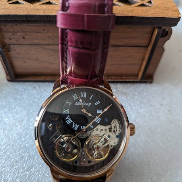 Engraved Automatic Retro Skeleton Mechanical Watch L Gold White Dial L ...