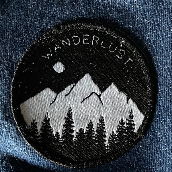 Wanderlust Patch: Embroidered Mountains, Trees, Moon - Iron on Travel Patch - Etsy