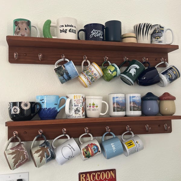 Vertical 10 or 12 Hook Mug Rack, Vertical Wall Mug Display, Coffee Bar ...