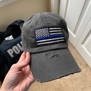 Thin Blue Line Hat, Distressed Baseball Cap OR Ponytail Hat With Thin ...