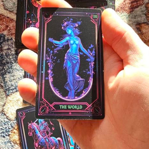 Neon Tarot Deck: 78 Oracle Cards With Clear English Interpretations - Etsy