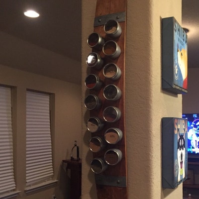 Wall Mounted Magnetic Spice Rack, Wine Stave Rack With 14 Metal Tins - Etsy
