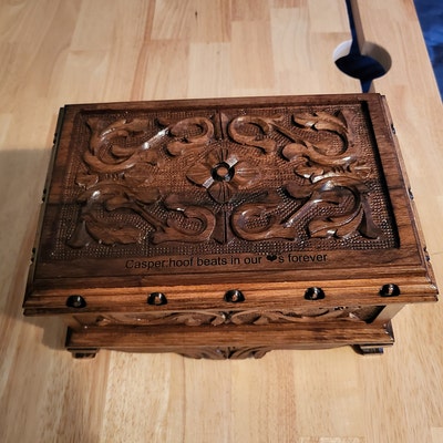 Hand Carved Puzzle Box, Blue Inlay Puzzle Box Walnut Secret Lock Box ...