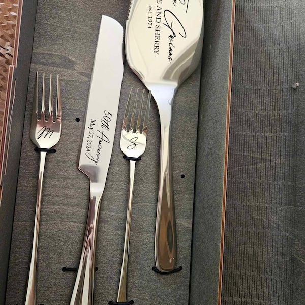 Wedding Silver Cake Cutting Set With Forks, Personalized Cake Cutter ...