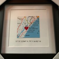 Framed Map Hearts 7 or 8 Maps Choose Your Maps Square Black Frame Map ...