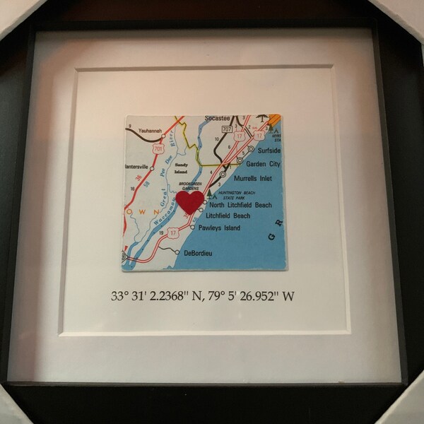 Framed Map & GPS Coordinates - Custom Map Gift - Latitude Longitude ...