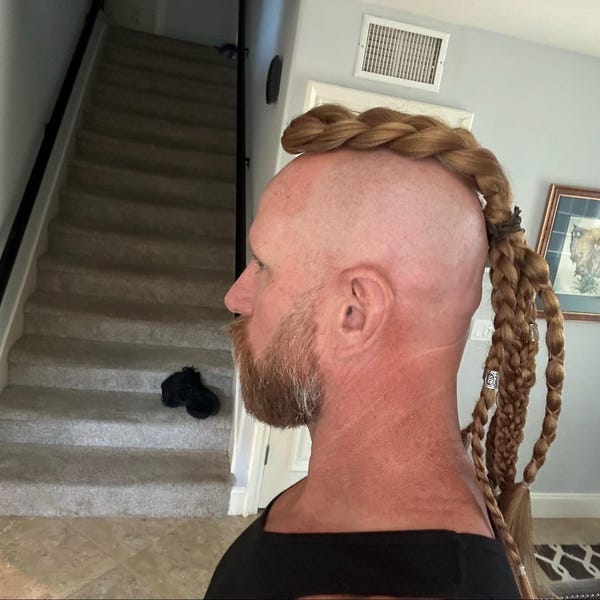 Viking Hair for Men • Clip-in or Bald • Man Ponytail • Top Knot Braid ...