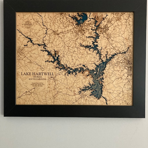 Lake Hartwell Map, Custom Wood Map, Custom Lake Art, 3D Wall Art ...