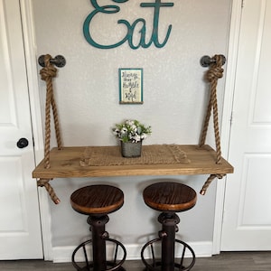 Rope & Pipe Desk Farmhouse Suspended Wood Wall Mounted Standing ...