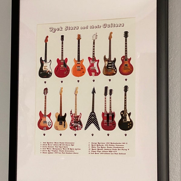 Guitar Poster, Rock Stars and Their Guitars, History of Rock N Roll ...