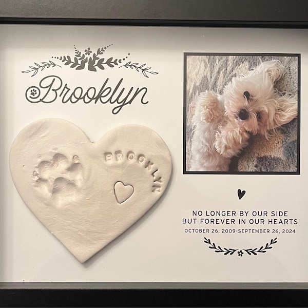 Pet Memorial Gift With Collar and Clay Paw Print Shadow Box, Clay Paw ...