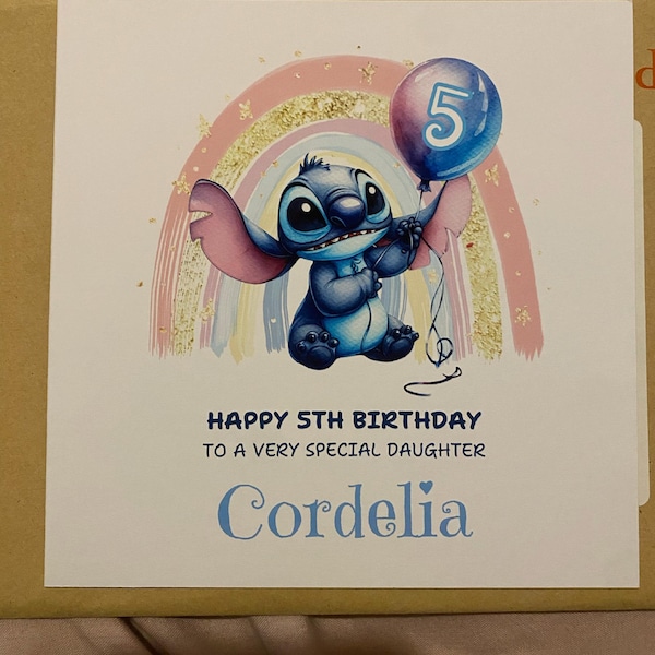 Stitch Birthday Card, Personalised Stitch, Happy Birthday Card Daughter ...
