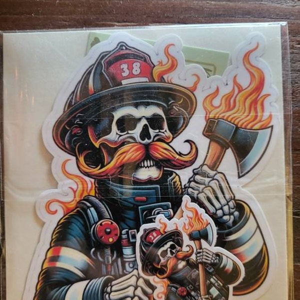 Skeleton Firefighter Sticker, Firefighter, Bunker Gear, Fireman, Ax ...