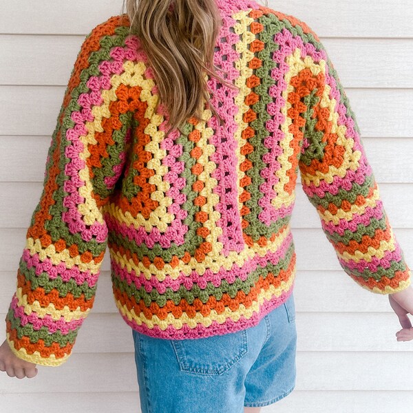 Handmade Crochet Hexagon Cardigan: Oversized Fall Colors Bell Sleeve ...